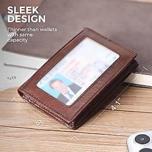 compalo RFID Blocking Front Pocket Minimalist Slim Leather Bifold Wallet Credit Card Case Holder ID Window