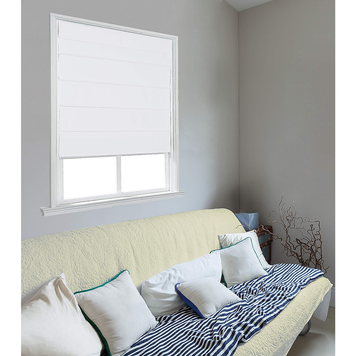 Cordless Cotton Sublime Roman Shade (White 27 in. W x 64 in. L)