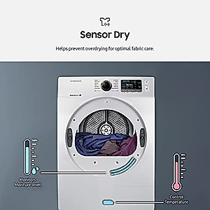 SAMSUNG 4.0 cu. ft. Electric Dryer, Compact Clothes Drying Machine, Stackable for Small Spaces w/ Sensor Dry, 12 Preset Cycles, Reversible Door, Internal Drum Light, DV22K6800EW/A1, White