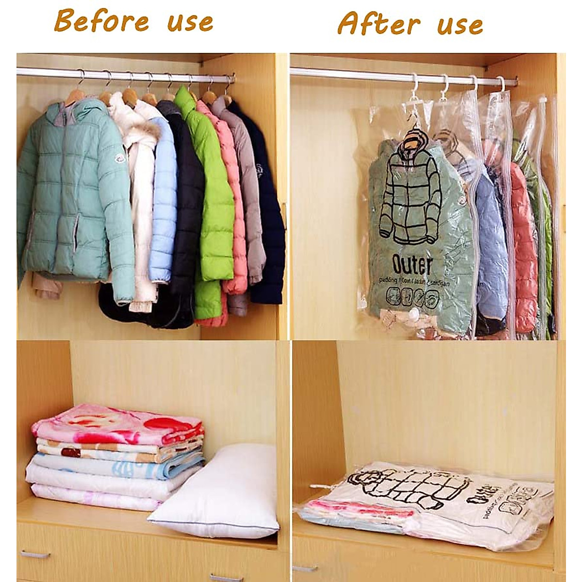 Space-Saving Hanging Compressible Storage Bags, Reusable Vacuum Storage Bags, Dustproof and Odorless Storage Bags (Electric suction pump)