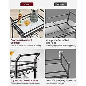VASAGLE Bar Cart, Home Bar Serving Cart, Small Bar Cart with 3-Tier Shelf, Wine Holders, Glass Holders, Mini Bar Cart for Small Spaces, Kitchen, Dining Room, Living Room, Ink Black