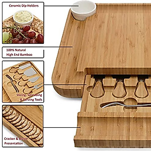 Bamboo Charcuterie Boards Cheese Board Set Premium Large Cheese Platter & Serving Tray 4 Stainless Steel Knife House Warming Gifts New Home Housewarming Gift for Her Mom Wife Women Wedding Anniversary