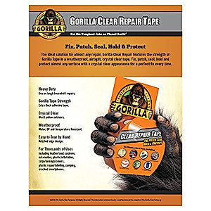 Gorilla Crystal Clear Duct Tape, 1.88" x 9 yd, Clear, (Pack of 3)