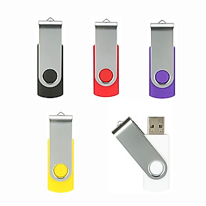 8GB Flash Drives 5 Pack, Alihelan USB Flash Drive USB 2.0 Thumb Drive Swivel Memory Stick U Disk Jump Drive Zip Drive with Led Indicator (5 Mixed Colors: Black Red Purple Yellow White, 8G)