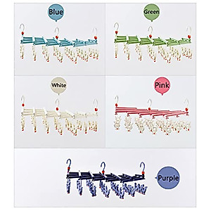 Clothes Drying Hanger with 29 Clips, Folding Plastic Socks Drying Rack, Foldable Portable Hanging Drying Rack Drip Hanger, Clothes Hangers for Drying Towels, Diapers, Baby Clothes, Underwear (Purple)