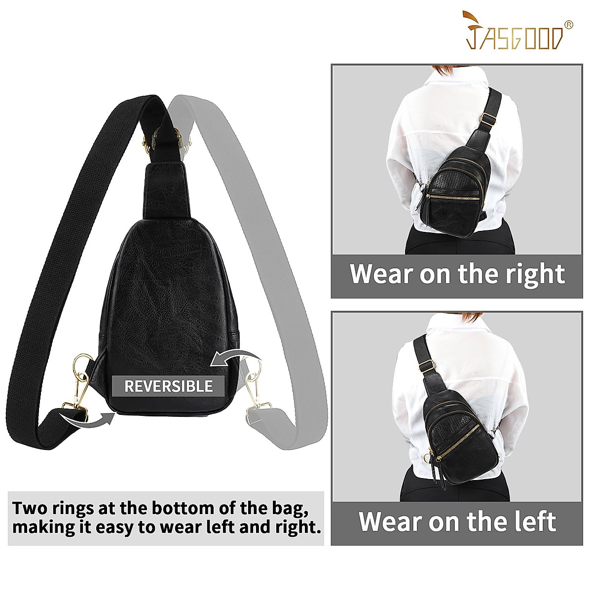 JASGOOD Small Sling Bag for Women Trendy Crossbody Bags Leather Fanny Packs for Women Chest Bag Gift Sling Purse for Traveling,Black