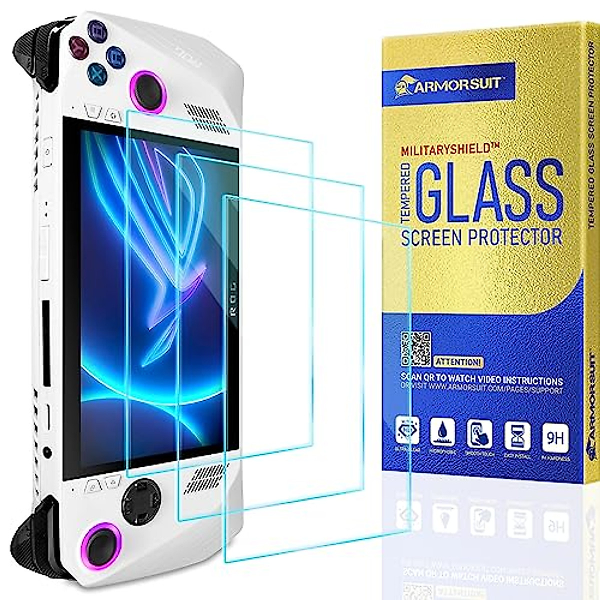 Armor Suit 3 Pack Screen Protector for ASUS ROG Ally Handheld 7 inch Tempered Glass 9H Transparent Ultra HD Anti-Fingerprint Anti-Scratch Edge to Edge Protector