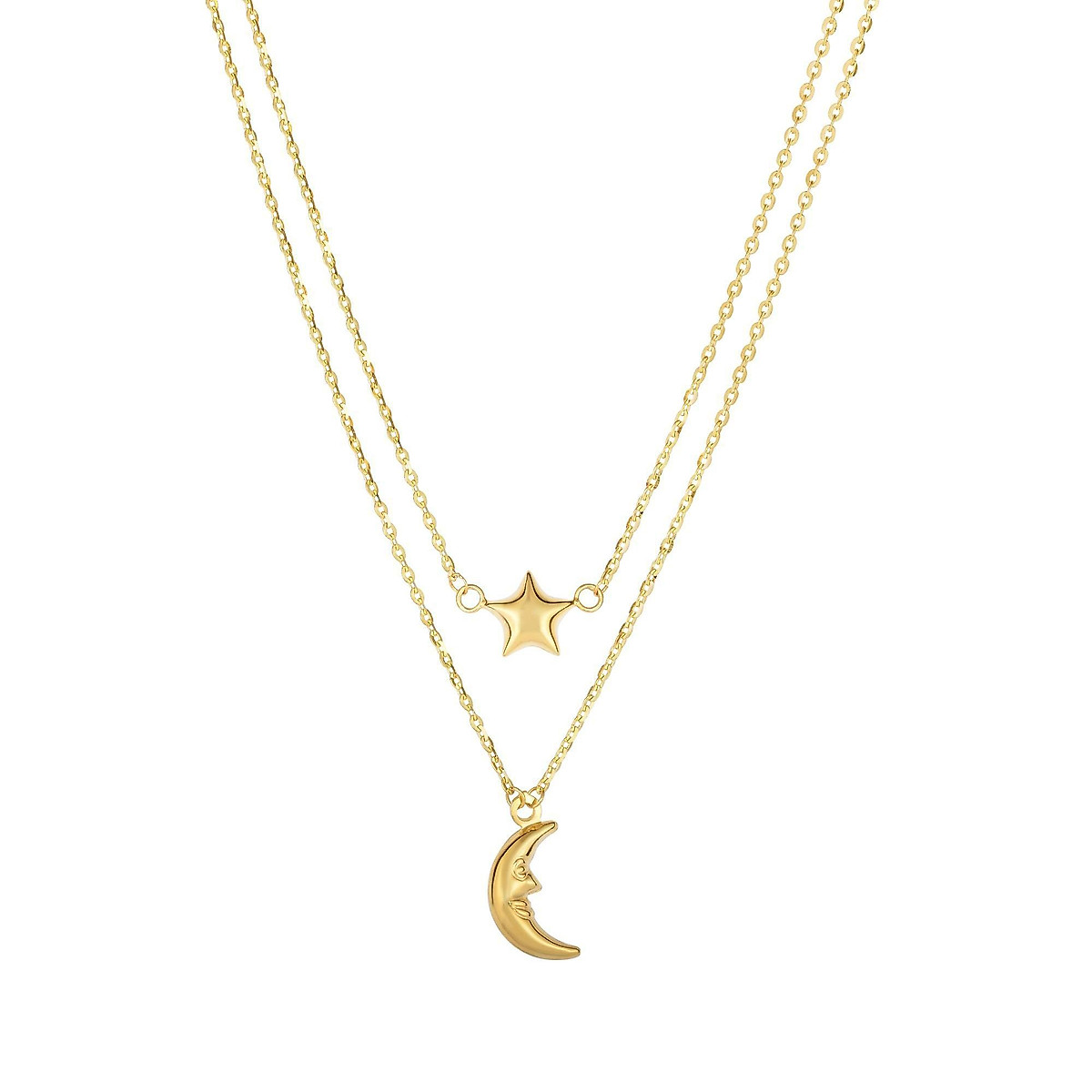 Jewelry Affairs 10K Yellow Gold Moon And Star Layered Pendant Necklace, 17"