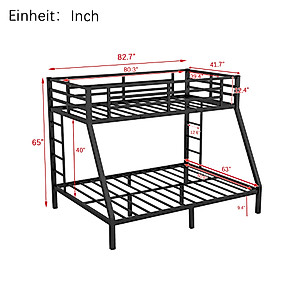 Twin XL Over Queen Bunk Bed for Boys/Girls/Teens/Adults, Heavy-Duty Metal Bunk Beds Frame with 2 Ladders & Full-Length Guardrail, Under Bed Storage Space, Noise Reduced, No Box Spring Needed