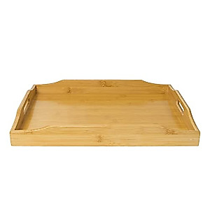 Bamboo Tray with Handle Rectangular Dinner Plate, Wooden Breakfast Tray Coffee Table Tray Suitable for Eating