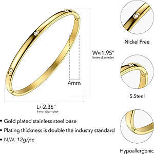 EF ENFASHION Trendy Oval shape Bangle Bracelet 14K Gold Plated Zirconia Stone Bangles Bracelets for Women Girls 58mm inner-dia.