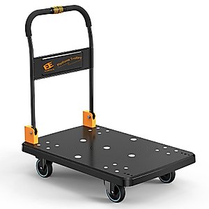 Eewudwok Dolly Cart, Platform Truck Push Cart with 770 Lbs Capacity, Silent Wheels, One-Handed Folding, Large Flat Hand Truck Trolley for Moving Shopping Storage (L)