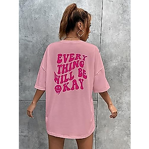 SOLY HUX Women's Oversized T Shirts Graphic Tees Letter Print Casual Summer Tops Dusty Pink S