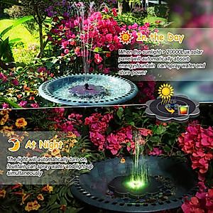 GAIZERL Solar Fountain, 2024 Upgrade Lucky Flower 3.5W Solar Bird Bath Water Fountain with Lights, and 2000mAh Battery, Solar Powered Hummingbird Fountain Pump with 7 Nozzles, 4 Fixed Pipes for Garden