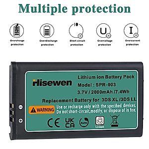 Hisewen 3DS XL Battery, SPR-003 Replacement Lithium-ion Battery 2000mAh Compatible with Nintendo 3DS XL, New 3DS XL, 3DS LL Console with Tool 【Not for New 3DS】