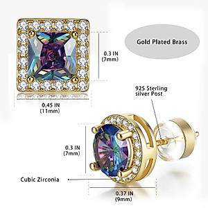 Stud Earrings For Women Men 2 Pairs Sterling Silver Post Round Princess Cut Rainbow Cubic Zirconia CZ Birthstone Jewelry Gifts weinuo