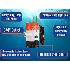 SEAFLO 01-Series 500 GPH Bilge Pump 12v 4-Year Warranty!