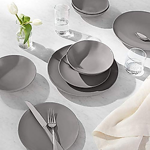 Amazon Basics 18-Piece Stoneware Dinnerware Set - Smokey Grey, Service for 6