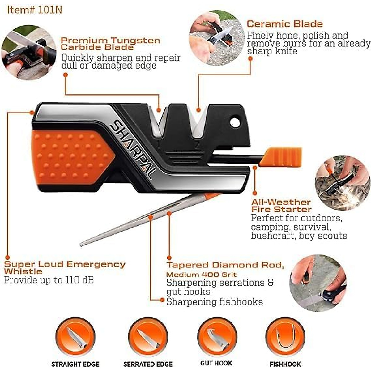 SHARPAL Pocket Knife Sharpener & Garden Tool Sharpener, Sharpening Straight and Serrated Knives, Lawn Mower Blade, Axe, Pruners, Shears, Scissors, Combo Gift Pack w/Greeting Card