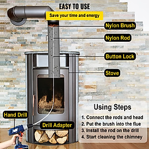 VEVOR Chimney Sweep Kit 39FT Length, Chimney Brush Kit with 12 Nylon Flexible Rods and 2 Brush Head, Rotary Chimney Cleaning Kit Driven by Drill, Chimney Brush Rod Kit for Sweeping Fireplace