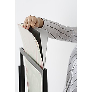 M&T Displays Metal Eco Info Board, Black 18x24 Inches Slide-In Poster Sign Holder 1 Tier Double Sided Floor Standing Pedestal Advertising Display with Backing and Anti-Glare PET Cover