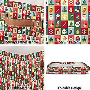Large Collapsible Storage Bins,Xmas Santa Claus Gifts Decorative Canvas Fabric Storage Boxes Organizer with Handles,Cube Square Baskets Bin for Home Shelves Closet Nursery Gifts