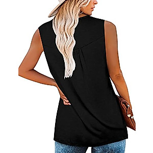 Casual Loose Tops for Women Buttons T Shirts Sleeveless Tunics for Leggings Black XXL