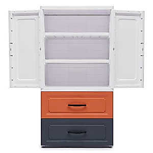 Plastic Drawers Dresser Rolling Plastic Storage Dresser Storage Cabinet on Wheels with 2 Large Drawers and Top 1 Large Cabinet (22.4"L x 15.7"D x 43.3"H）