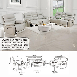 GEBADOL Power Reclining Lovesat, Genuine Leather Recliner Couch, 2-Seater Top Grain Leather Sofa with Built in USB Port, Center Console, Cup Holders (Light Grey)