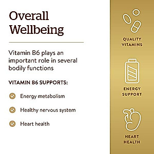 Solgar Vitamin B6 25 mg, 100 Tablets - Supports Energy Metabolism, Heart Health & Healthy Nervous System - B Complex Supplement - Vegan, Gluten Free, Dairy Free, Kosher - 100 Servings