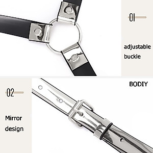 BODIY Women High Waisted Harness Belt Silver Mirror Waist Strap Belts Rave Punk Rock Belts