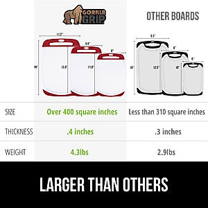 The Original Gorilla Grip Oversized 100% BPA Free Reversible Durable Kitchen Cutting Board Set of 3, Juice Grooves, Dishwasher Safe, Easy Grip Handle Border, Food Chopping Boards, Cooking, Red
