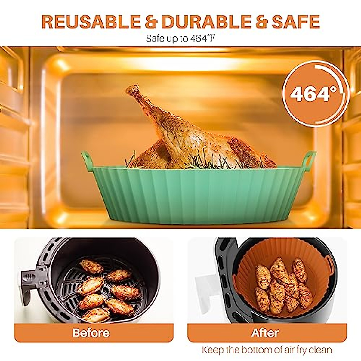 Air Fryer Silicone Liners for 4 to 7 QT [2 Pack] ME.FAN Air Fryer Silicone Liners Pot - Reusable Air Fryer Basket with Handles & Holes - Air Fryer Oven Accessories - Rose Pink+Light Grey