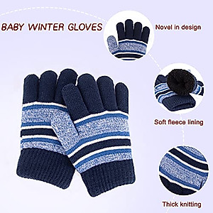 Fancosni Winter Gloves Beanie and Hat for Kids Set, Toddler Winter Hat for Children Boys and Girls 2 3 4 5 6 Age, Scarf Neck Warmer, Touch Screen Gloves Beanie Cap for Cold Winter, 3pcs Blue