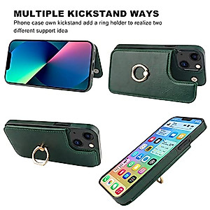 Onetop for iPhone 13 Wallet Case with Card Holder, 360° Rotation Ring Kickstand RFID Blocking PU Leather Double Magnetic Clasp Shockproof Cover for Women and Girls 6.1 Inch (Green)