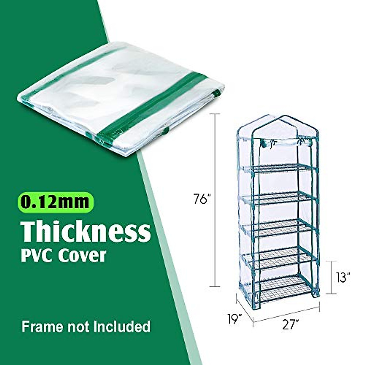 Solution4Patio Expert in Garden Creation #G304B00-US Transparent PVC Greenhouse Replacement Cover Fit for 5-Tier Shelves Frame Size 27 in. W x 19 in. D x 76 in. H (Frame Not Included)