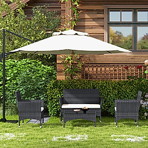 TINKLE WELL Outdoor Patio Furniture Sets, 4 Pieces Rattan Chairs Wicker Conversation Set with Tempered Glass Table, Cushion, for Yard, Garden, Poolside, Porch, Bistro, Balcony