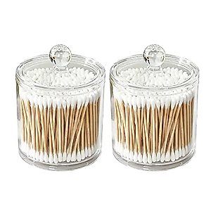 CLEAMAISONN Cotton Bud Holder 10 Oz Bathroom Jars with Lids for Cotton Ball Swab Pad Cotton Pad Holder (2Pcs)