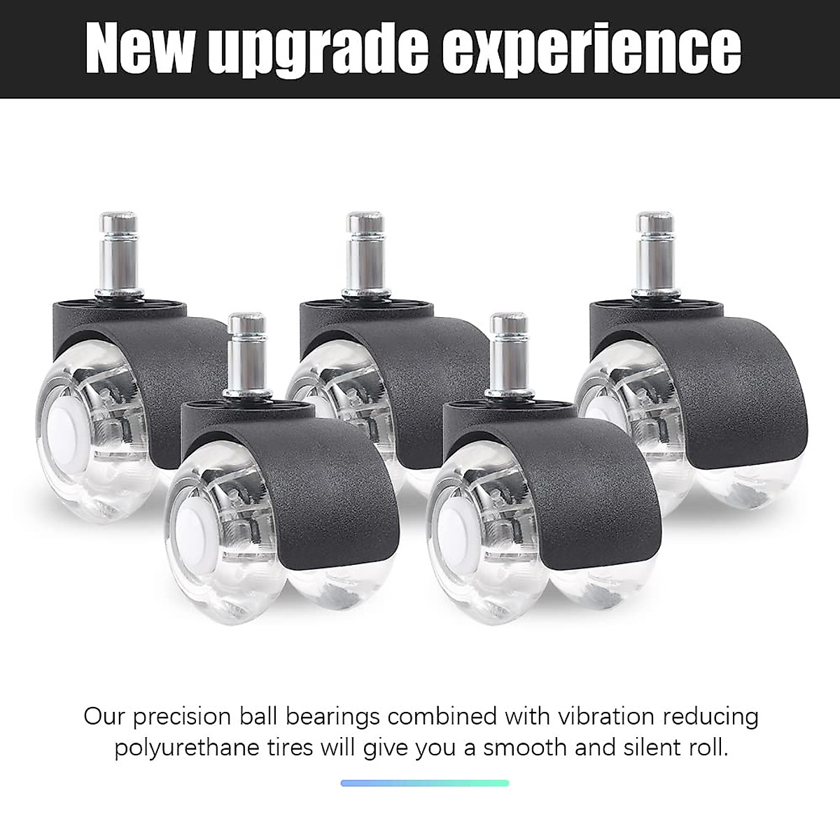 Office Chair Casters Wheels Replacement 2 Inch Heavy Duty Silent Rubber Chair Casters with Standard Stem 7/16″* 7/8″(11mm*22mm) Suitable for Hardwood Floors and Carpet,Set of 5-Universal fit