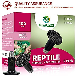 REPTI HOME 100W Ceramic Heat Emitter (2 Pack), Reptile Heat Lamp Bulbs, Ceramic Heater for Amphibian, Pet Brooder Coop, Chicken, Dog, Cat