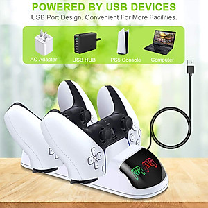 PS5 Controller Charger, findway PS 5 DualSense Controller Charging Station, Dual USB Type-C Fast Charging Dock with LED Indicator, Compatible for Playstation 5 / PS5/ Controller