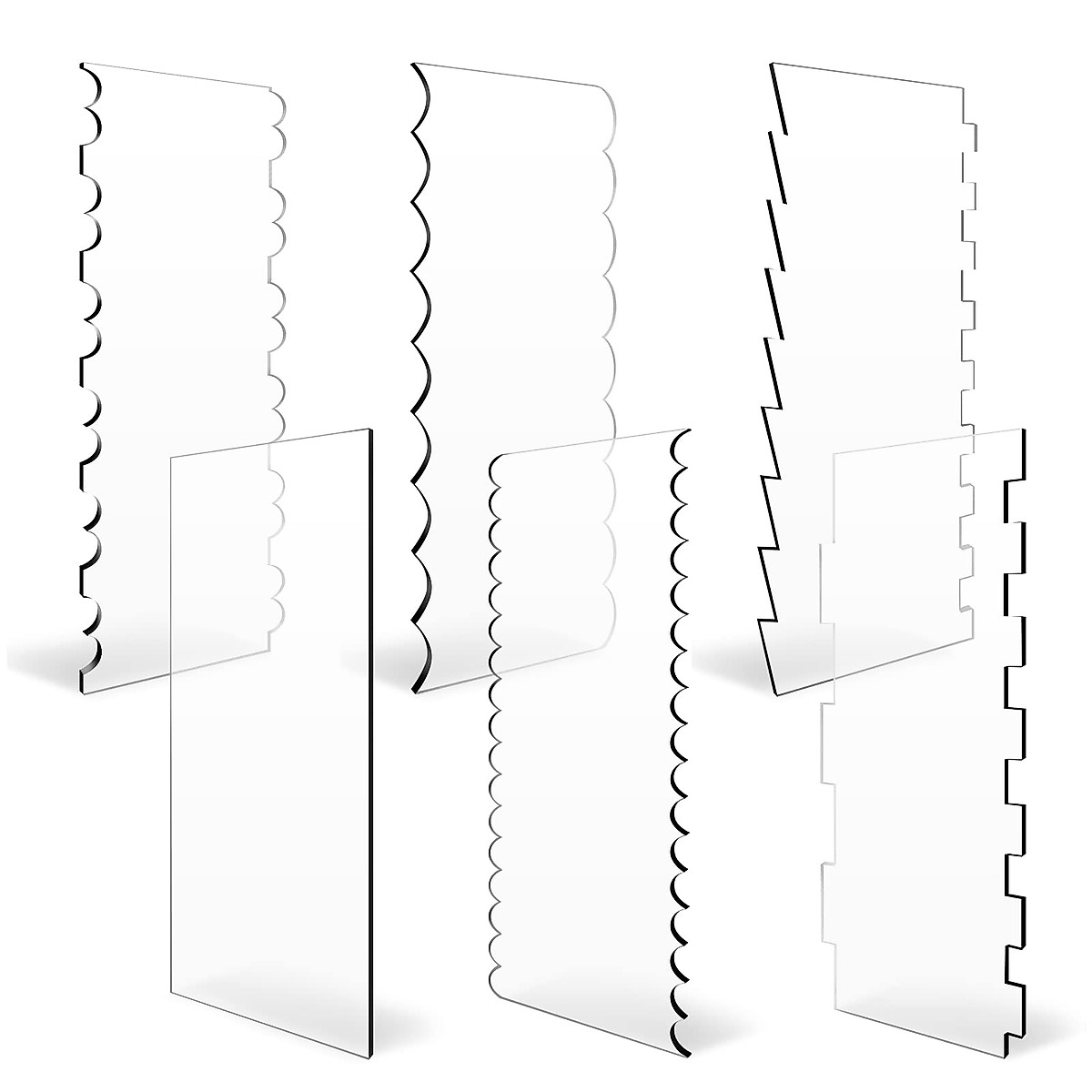 N/C 6Pcs 9.45 Inch Clear Acrylic Cake Scraper Icing Frosting Buttercream Decoration Comb Saw Tooth Set, Edge Smoother in 11 Patterns for DIY Cream Mousse, Kitchen Supplies 9.45*3.94*0.08