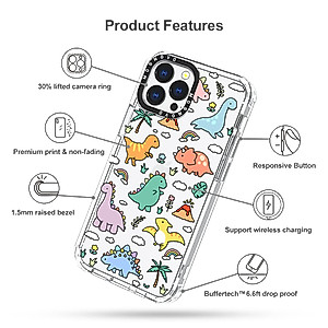 MOSNOVO Case for iPhone 13 Pro Max, [Buffertech 6.6ft Military-Grade Drop Protection] [Anti Peel Off Tech] Clear TPU Bumper Phone Case Cover Design - Dinosaur Land