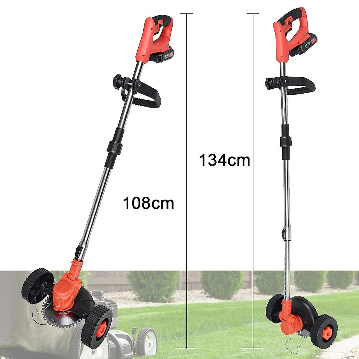 Portable 24V Electric Grass Trimmer with Adjustable Height and 180-Degree 5-Position Rotating Head for Lawn Maintenance - Up to 150mm Cutting Diamete