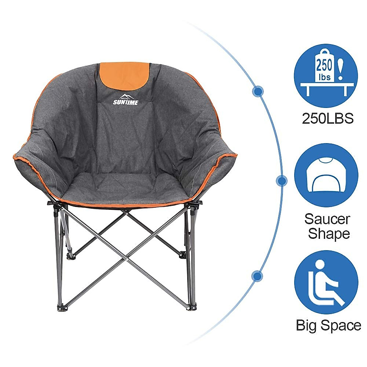 Suntime Sofa Chair, Oversize Padded Moon Leisure Portable Stable Comfortable Folding Chair for Camping, Hiking, Carry Bag(2 Pack)