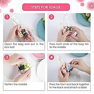Onigiri Mold, Cute food bag Fashionable sushi bag rice ball packing bag Anti-fog bag Easy tear Sushi packaging bag 100pcs Send stickers 2 triangle molds