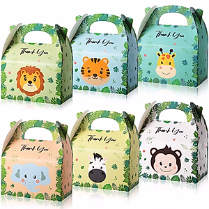 Marspark 24 Pcs Animal Party Favor Treat Box Safari Party Bags Zoo Party Favor Candy Goodie Gift Box for Kids Baby Shower Jungle Theme Party Supplies Birthday Party Decorations