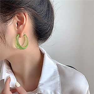 CSIYANJRY99 Green Hoop Earrings for Women Resin Acrylic Hoops Trendy Y2k Hoop Earrings C Shaped Resin Earrings for Women(E-green)