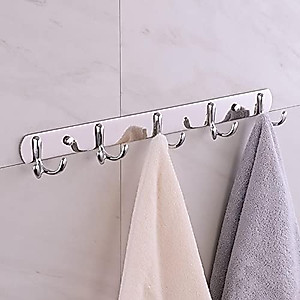 Juvielich Dual Prong Coat Hooks Wall Mounted Coat Hook with Adjustable Hooks for Hats Cloths Rack, Stainless Steel, 5 Hooks 450mm/17.72" Silver Colored Polished Finish,1 Pcs