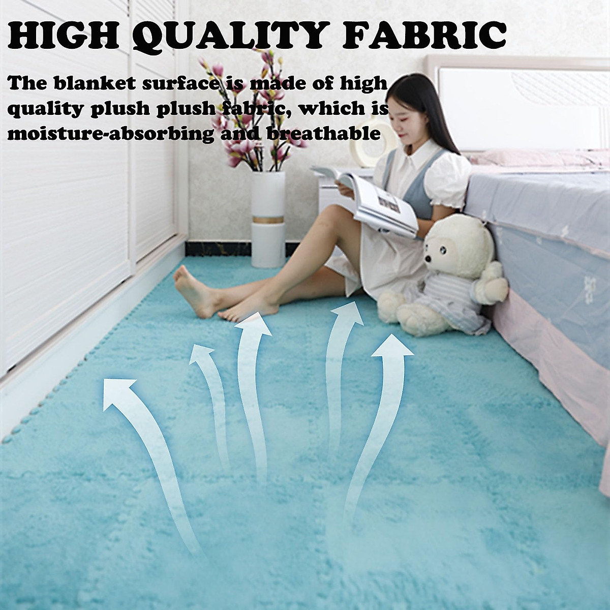 20 Pcs 12x12in Interlocking Foam Plush Play Puzzle Carpet Washable Soft Fluffy Square Foam Floor Tiles Mat,Four Seasons Anti-Slip Split Joint Play Area Protective Rugs(Color:Gray + White)